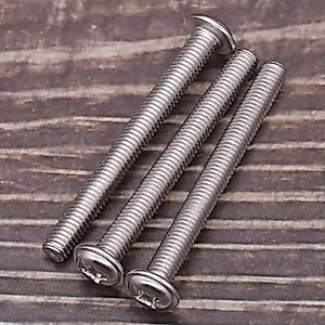 M5 x 50mm Stainless Phillips Pan Washer Head PWH Machine Screws, Stainless Steel 304 (18-8), Full Thread, Coarse Thread UNC, Pack of 25