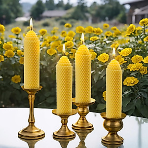 Beeswax Pillar Candles Set of 2 - Handmade Pure Beeswax Rolled Candles for Gift & Home Decor (1.5×6 in)