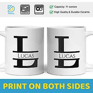 Personalized Monogram Coffee Mug, Initial Letter K Customized for Women Men Girls Boys Dads Moms Friends, Taza de Café Personalizada Con Monograma Letra Inicial White Mug Letter K 15oz