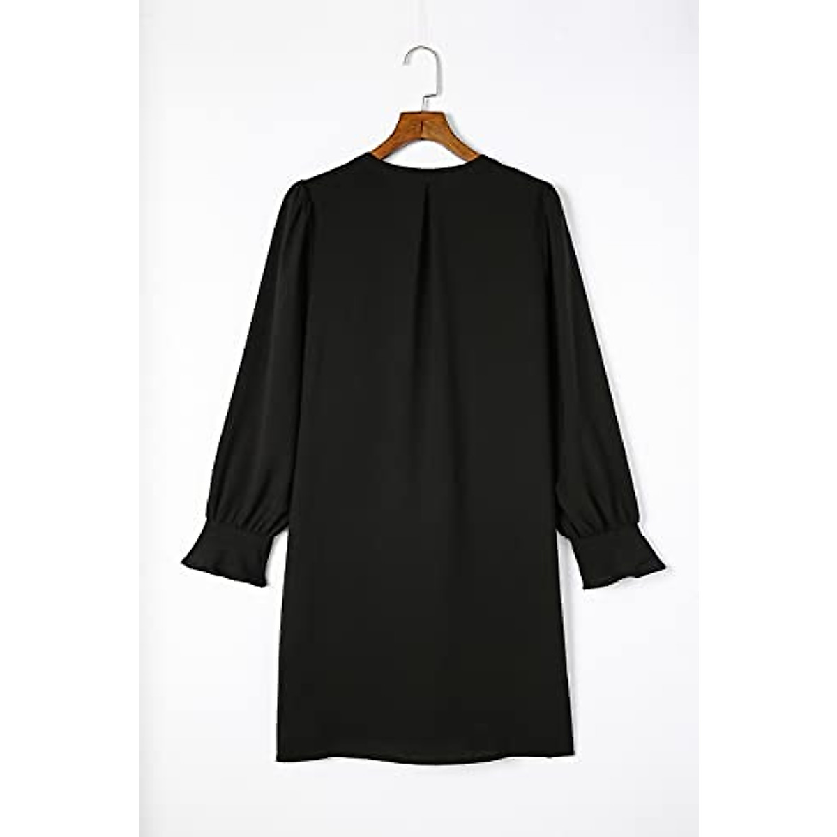 MARZXIN Casual 2025 Mini Dresses for Women Split V Neck Ruffled Sleeves Shirt Dress Long Sleeve Fall Formal Dresses Black L