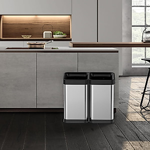 GarveeTech 13.2 Gal Dual Trash Can, Stainless Steel Kitchen Garbage Can, Open Top Waste Bins, Recycling Trash Can, 2 x 6.6 Gal