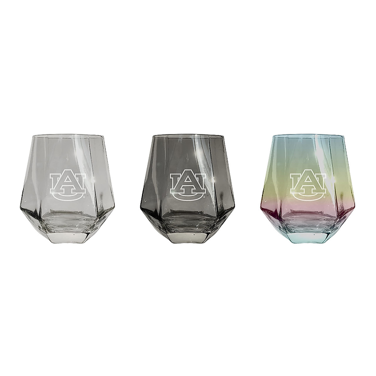 R and R Imports Auburn Tigers Etched Diamond Cut Stemless 10 Ounce Wine Glass Iridescent Officially Licensed Collegiate Product