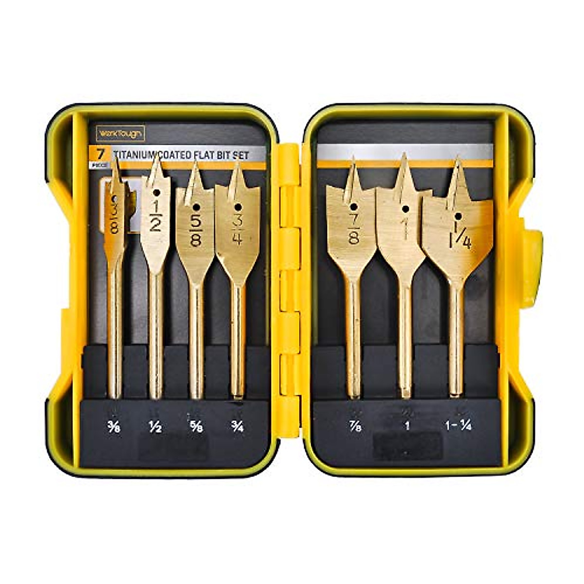 Werktough 7Pcs Wood Flat Drill Bit Set Spade Drill Bit Set Spade Wood Drill Titanium Plated in Hard Plastic Case