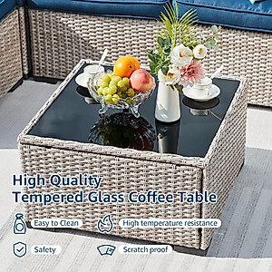 NATURAL EXPRESSIONS Patio Furniture Set Outdoor Furniture Sectional Sofa 5 Piece Wicker All Weather Outdoor Couch with Tempered Glass Coffee Table & Olefin Cushions for Deck Backyard Balcony Sun Rooms