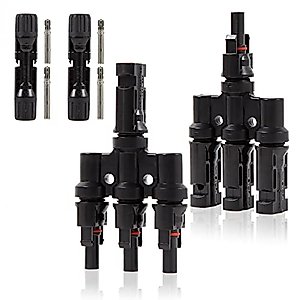 Solar Panel Parallel Connectors T Branch 3 to 1 Connector IP67 Waterproof PV Connectors (1 Pair MFFF + MMMF ), Black-t1-3 (sb-122)