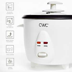 COOK WITH COLOR 6 Cup Rice Cooker 300W - Effortless Cooking and Greatly, Cooks 3 Cups of Raw Rice for 6 Cups of Cooked Rice, Cream