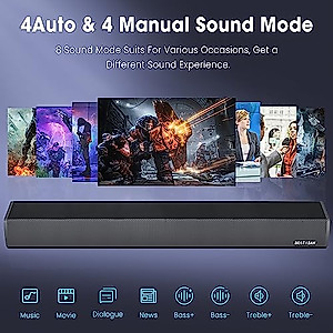 BESTISAN Sound bar, Wired and Wireless Soundbar for TV, Home Theater Surround Sound System Sound Bars for TV with HDMI-ARC, Optical/Coaxial/RCA Connection (Black)