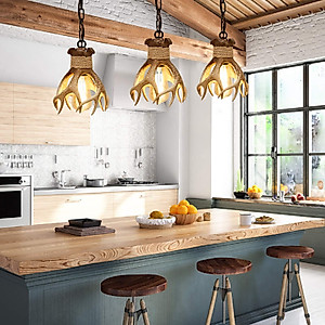 NEARLED BOOU Mini Antler Pendant Light Farmhouse Pendant Hanging Light Fixture for Kitchen Island Dining Room Sink Bathroom Restaurant Light Small Antler Hanging Lights