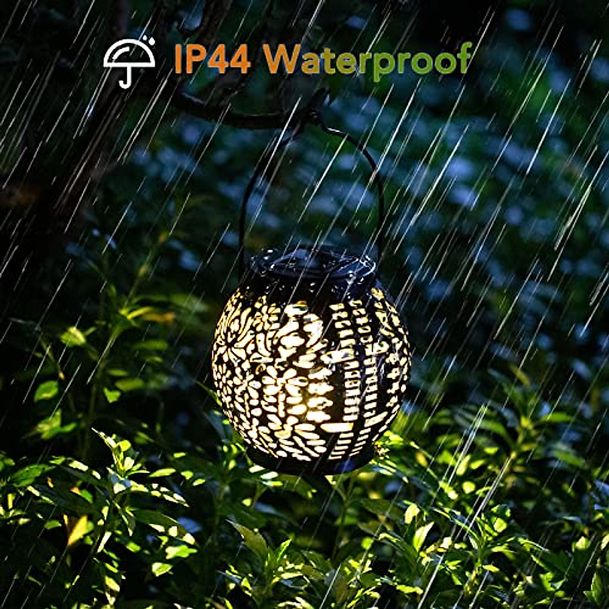 Solar Lantern Outdoor, 2 Pack Solar Hanging Lantern Lights with Shepherd Hooks, Solar Powered Lantern Waterproof with Handle, Christmas Decorative LED Garden Lights for Patio Courtyard Table Pathway