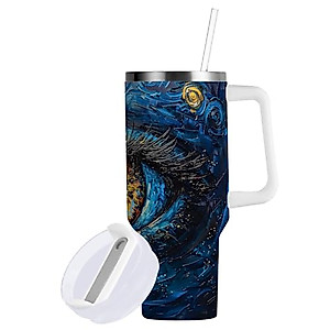 RPLIFE Beautiful Eye Style Blue Tumbler, Stainless Steel Mug, Cups with Lids and Straws