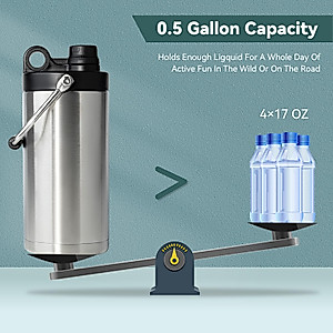 Miereirl 64 Oz Insulated Water Jug, Half Gallon Stainless Steel Vacuum Double Walled Water Bottle With Handle, BPA-Free Keep Cold 48H Hot 24H, Wide Mouth For Sports, Traveling, Camping, Stainless