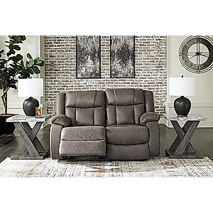 Signature Design by Ashley First Base Contemporary Faux Leather Manual Reclining Loveseat, Gray