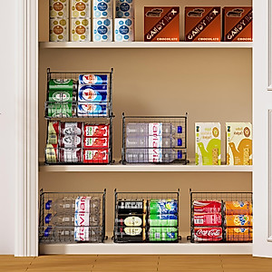 Stacking Can Dispensers 3 Tier with 3 Divider, Pantry Can Organizer, Standing Water Bottle Holder, Beverage Drink Pop Soda Can Storage Basket, Canned Food Container Rack Wire Bins for Kitchen Cabinet
