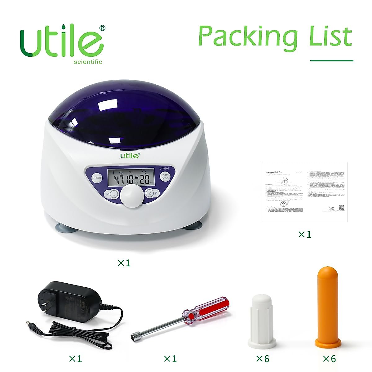 Utile Lab PRP Benchtop Centrifuge Machine with LCD Display, 6x15mL/10mL/7mL/1.5-5ml Lab Centrifuges 300-5000RPM Max. 2600xg RCF for Laboratory School, 4620.3004.1