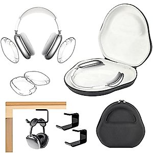 ULITIQ Compatible with Airpod Max Case, (2 Clear Cases+Big Storage Box+2 Desk Holder), Soft Clear Case, Transparent Headphone Protective Cover Air Pod Max Accessories
