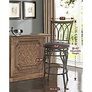 KATDANS Swivel Bar Stools Set of 2, 24-29 Inch Adjustable Seat Height Bar Stool with Back, Brown Leather Kitchen Island Stools for Pub, Bistro, Restaurant, Brown Seat-Black Metal Frame, KS902P