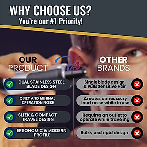 Ear and Nose Hair Trimmer - Stainless-Steel Dual Blade Hair Grooming Clipper - Lightweight Travel Hair Trimmer for Men and Women - Cordless and Skin Safe Blades