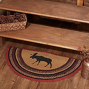 VHC Brands Cumberland Rustic Kitchen Rug, Cozy Natural & Dyed Jute Moose Pattern Tan Entryway Doormat Half Circle 16.5x33