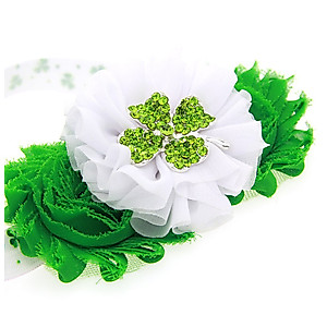 St. Patrick's Day Headband Baby Four Leaf Green Clover Flower Hair Bow Band JHSP06 (B)