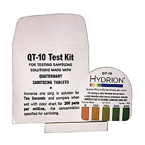 Steramine Quat Test Strips, 30 x QT-10 Test Strips to Measure 0-400 ppm, For Testing Sanitizing Solutions Made with Steramine Quaternary Tablets, 2 x Envelopes