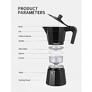 Yabano Stovetop Espresso Maker, 3 Cups Moka Coffee Pot Italian Espresso for Gas or Electric Ceramic Stovetop, Italian Coffee maker for Cappuccino or Latte