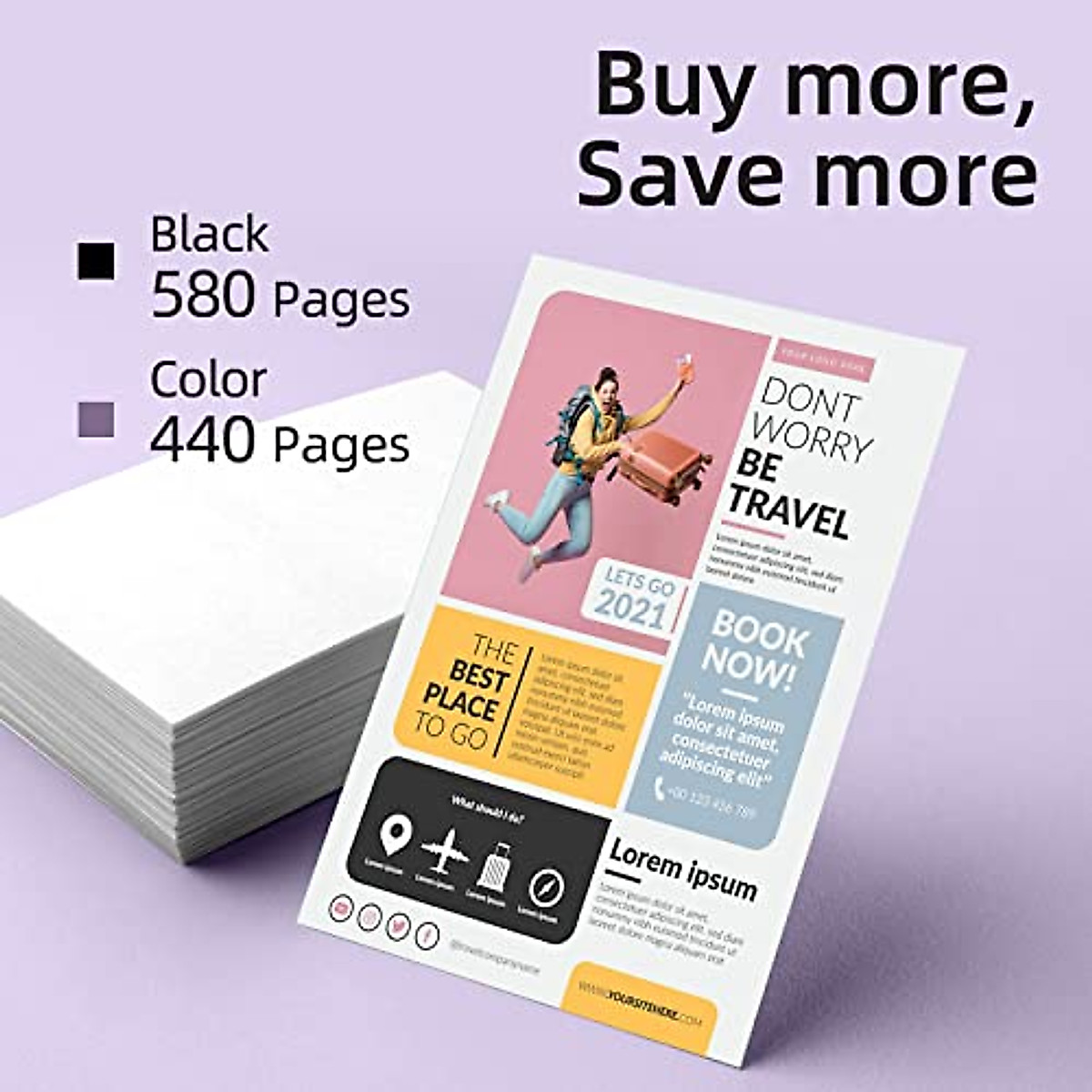 63XL Printer Ink for HP 63XL Ink Cartridges Black/Color Combo Pack Ink, High Yield Work with OfficeJet 3830 4650 4655 5252 5255 5258 Envy 4520 4512 DeskJet 2130 2132 3630 Printer (2 Pack)