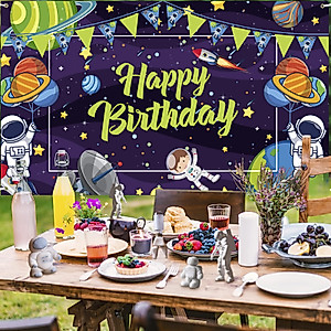 Space Birthday Decorations Banner Outer Space Happy Birthday Banner Backdrop, Astronaut Rocket Space Birthday Banner Space Themed Party Decorations Supplies for Boys Girls Kids 72.8x43.3 Inch