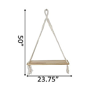 Flora Bunda Macrame Wall Hanging Shelf Indoor Plant Hanger Planter Rack Flower Pot Holder Wood Floating Shelf Organizer Hanger, Handmade Cotton Rope Boho Home Décor Wall Decor (with Wood Plate) 33”H