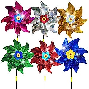 Sparkly Colorful Pinwheels Pin Wheel Holographic Spinners Whirl Reflective Pinwheel Scare Birds Away for Garden Party Lawn Kids Decor (6)
