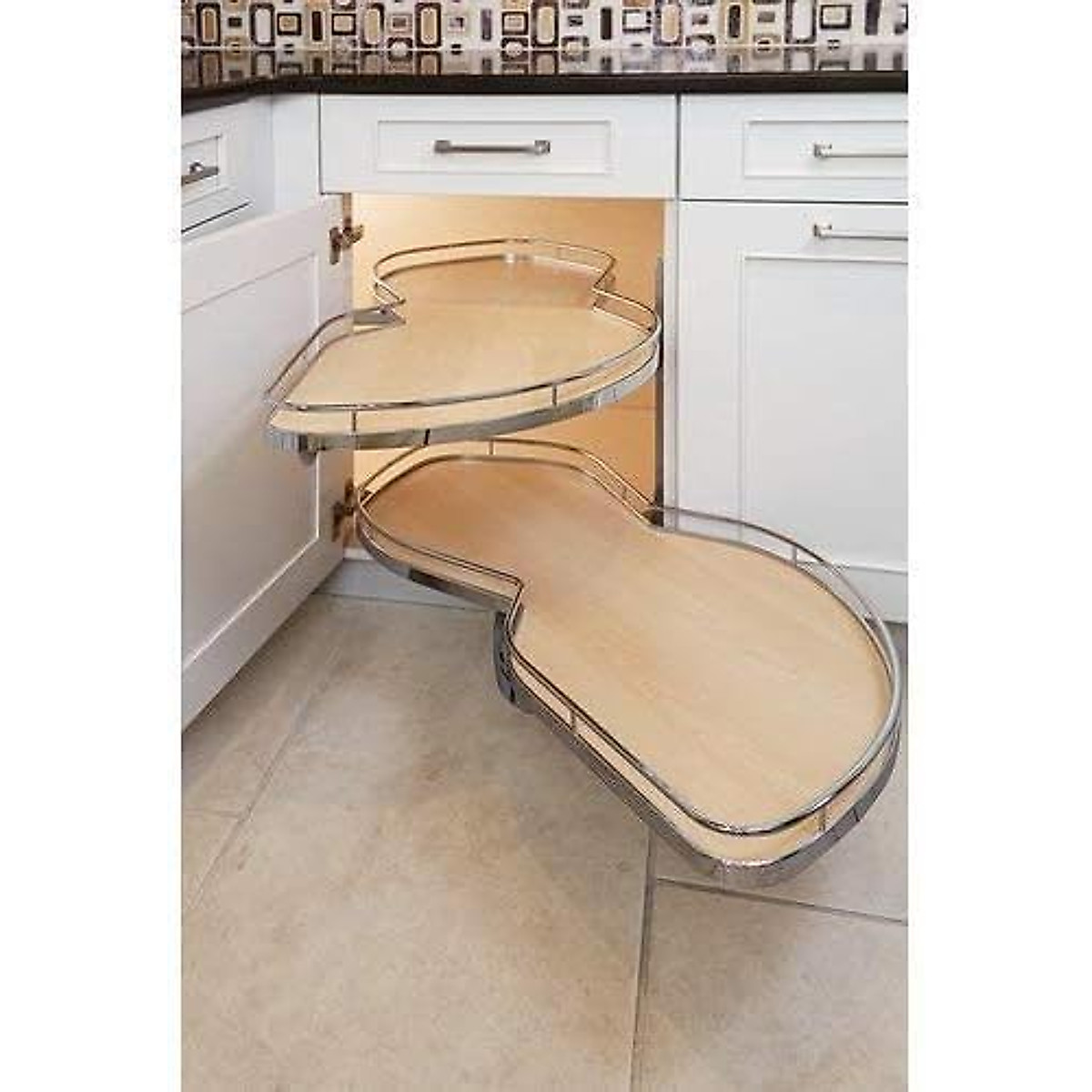 Lemans II Set 2-Shelf Lazy Susan with Soft-Close for Blind Base Corner Cabinets (884 sq. Model 50, Tray Size: 18", Swings Right)