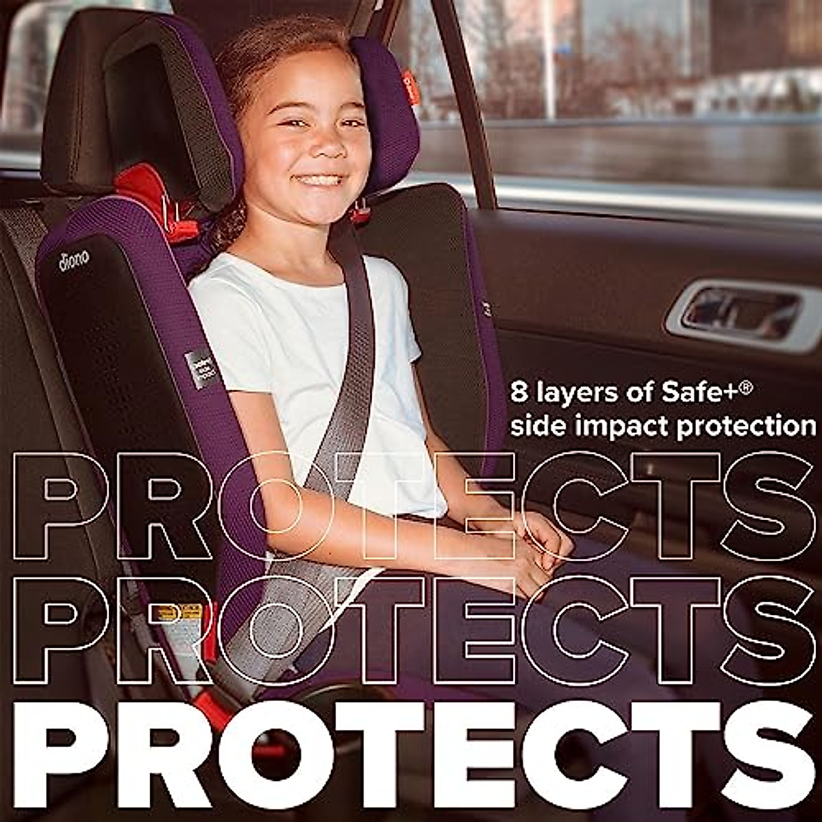 Diono Monterey 5iST FixSafe High Back Booster Car Seat with Expandable Height and Width, Compact Fold to Full Size Booster, Foldable, Portable Booster for Go-Anywhere Travel, Purple Plum