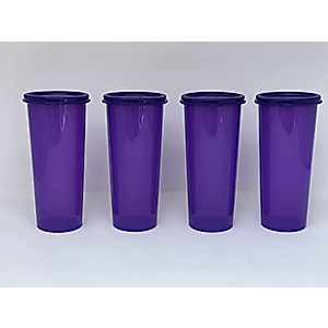 16oz TUMBLERS PURPLE SET OF FOUR With LIDS TUPPERWARE SPARE -- NEW