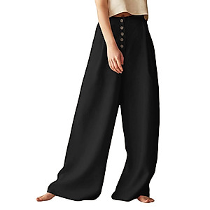 LYANER Women's High Waisted Button Front Wide Leg Palazzo Pants Loose and Casual Trousers Black X-Large