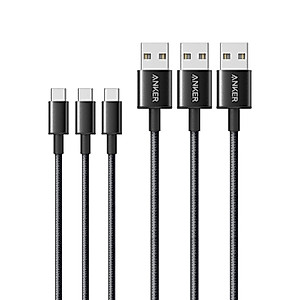Anker [3-Pack, 6 ft] Premium Nylon USB-C to USB-A Fast Charging Type C Cable, for Samsung Galaxy S10 / S9 / S8 / Note 8, LG V20 / G5 / G6 and More (Black)