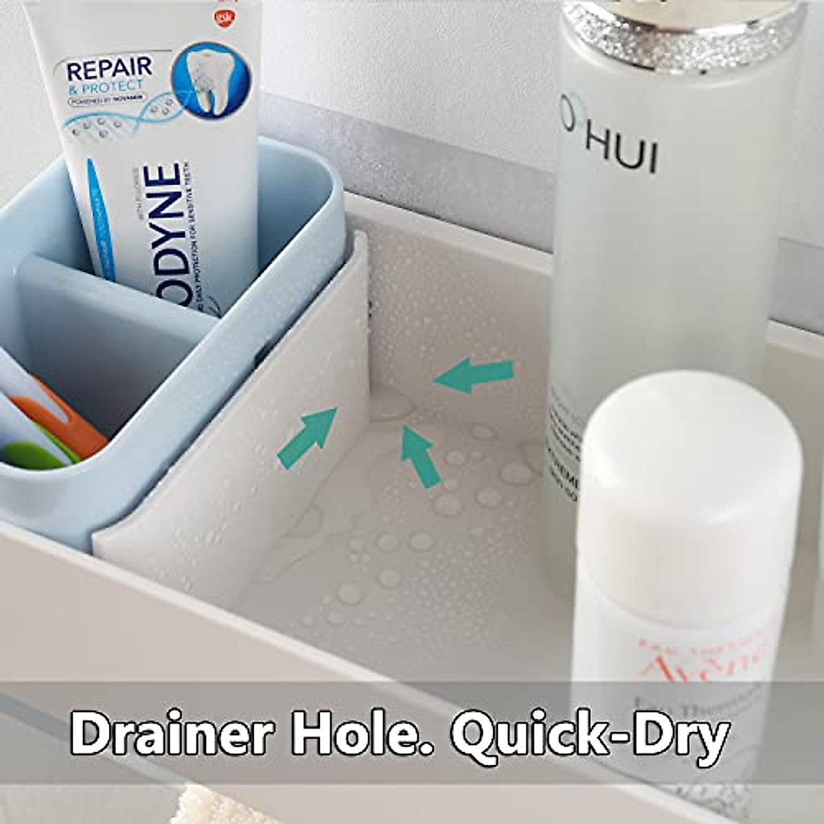 MORNITE Bathroom Organizer Mirror, Restroom Shelf Adhesive Wall Mount No Drilling Basket Rack Shelves Shower Caddy Blue