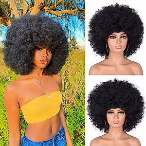 ANNISOUL Afro Wigs for Black Women Short Curly Afro Kinky Wig 70s Bouncy Huge Fluffy Puff Wigs Premium Synthetic for Cosplay and Daily