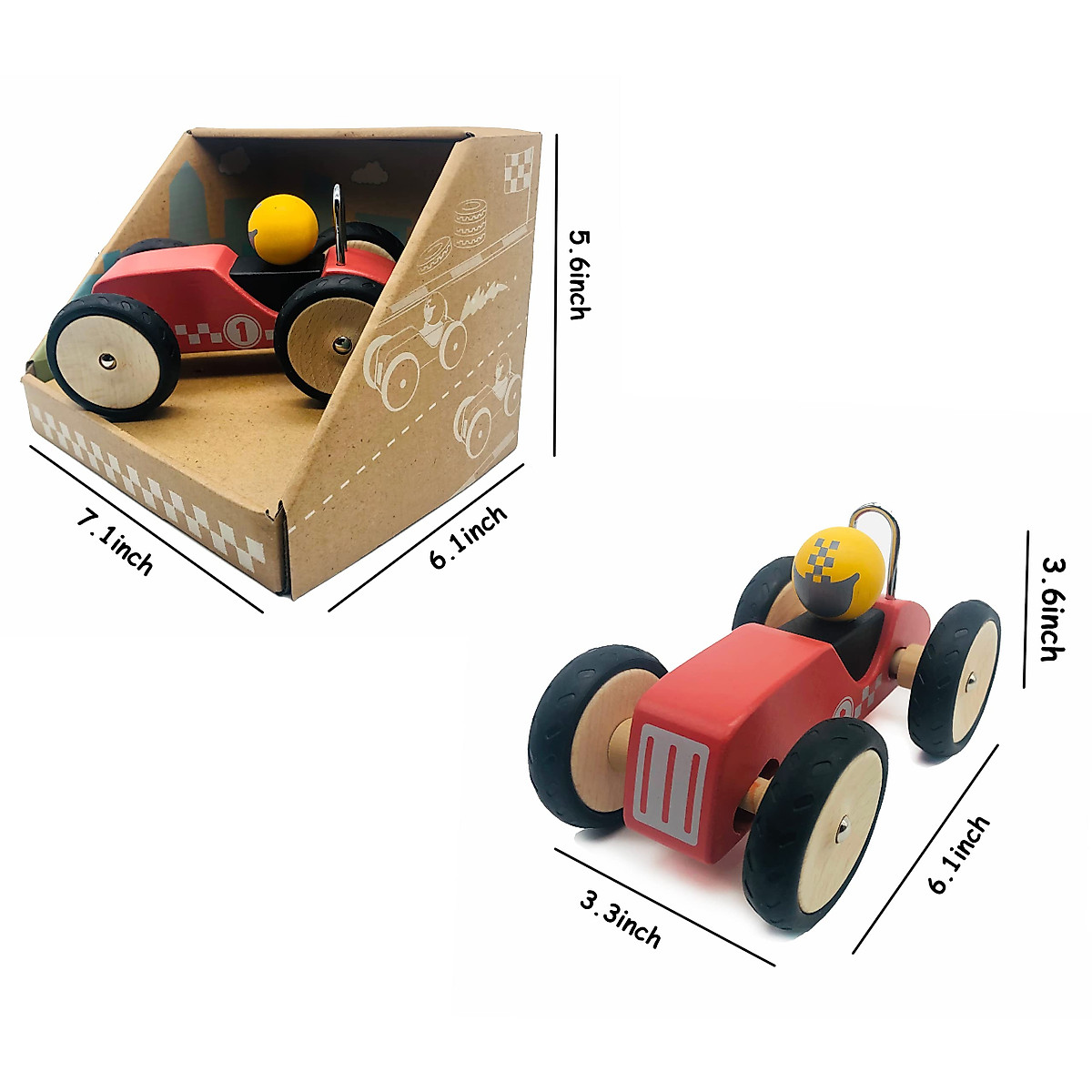Lecelzie Toddler Wooden Toy Cars Montessori Toys for 1 2 3 4 Year Old Boys Girls Birthday Gift Party Favors for Kids Race Car Push and Pull Toys for 3-5