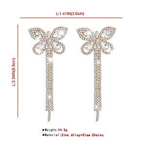 Girlssory Long Bow Tassel Earrings Full Diamond Earrings Butterfly Long Tassels Earrings Fashion Dangle Earrings for Women (Gold A)
