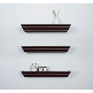 Pemberly Row Madison Contoured Floating Wall Shelf Espresso 24Inch Set of 3 MDF