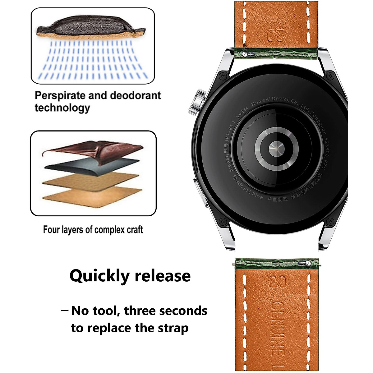 Moran Quick Release Leather Watch Band 20mm Compatible Garmin Vivoactive 3 VenuVenu sq2 plusVivomove HR Replacement Strap for Garmin Forerunner 245645 MusicInstinct 2S Fenix 7S6S5S plus
