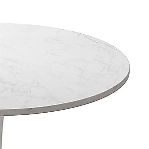 DKLGG 32" Modern Round Dining Table with Printed Marble Table Top, Metal Base Pedestal Table Tulip Table Kitchen Table for 2-4 Person for Small Space Home, End Table Leisure Coffee Table, Marble