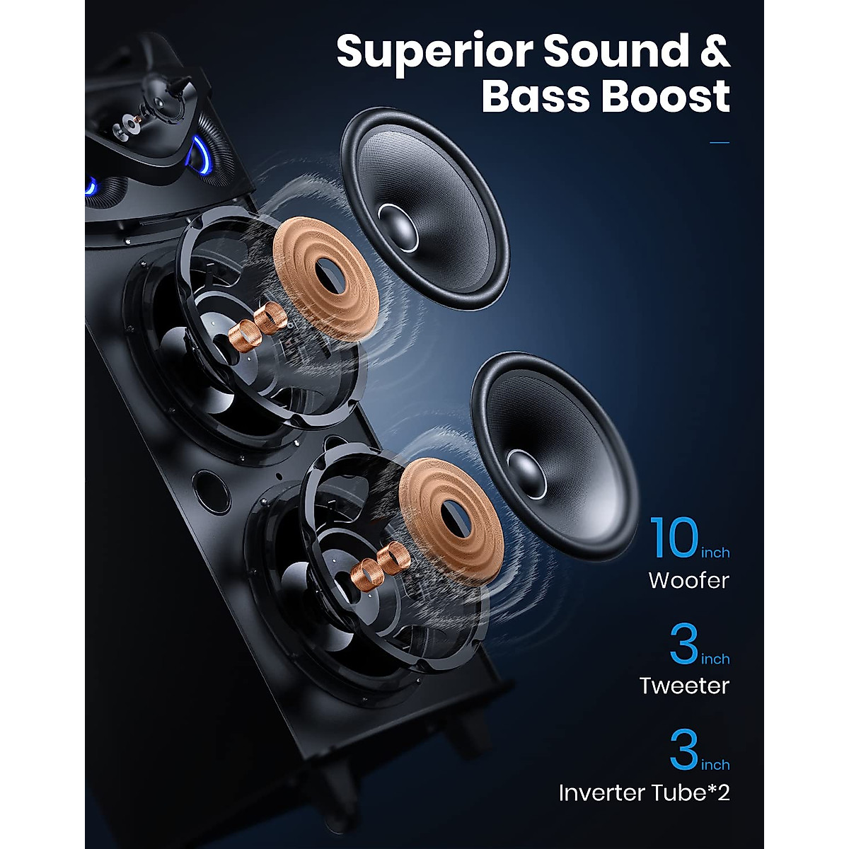 Moukey Karaoke Machine, Double 10" Woofer PA System for Party, Portable Bluetooth Speaker with 2 Wireless Microphone, Disco Lights and Echo/Treble/Bass Adjustment, Support TWS/REC/AUX/MP3/USB/TF/FM