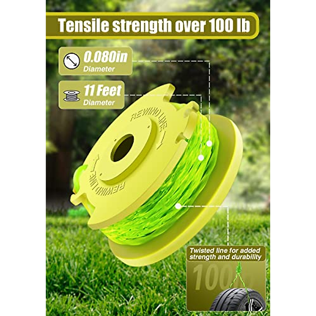 AC80RL3 String Trimmer Replacement Spool Line .080 Inch Twisted Line and Spool for Ryobi One Plus+ 18v 24v 40v Cordless Trimmers Weed Eater Auto-Feed Spool Line Refill 11ft（8+2 Pack）