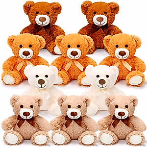 Skylety 10 Pcs Bears Stuffed Animal Bulk Plush Bears Set with Ribbon Bows Cute Stuffed Animals Soft Plush Toy for Baby Shower Valentines Birthday Christmas Party Favors Decorations(Elegant Color)