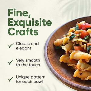 Wooden Bowls set of 2: 8'' Shallow Pasta Bowl and 6'' Dessert/Side Dish Shallow Wood Bowl for Food, Snack & Fruit: Hand-Crafted from Solid Acacia Wood | 100% Organic Packaging