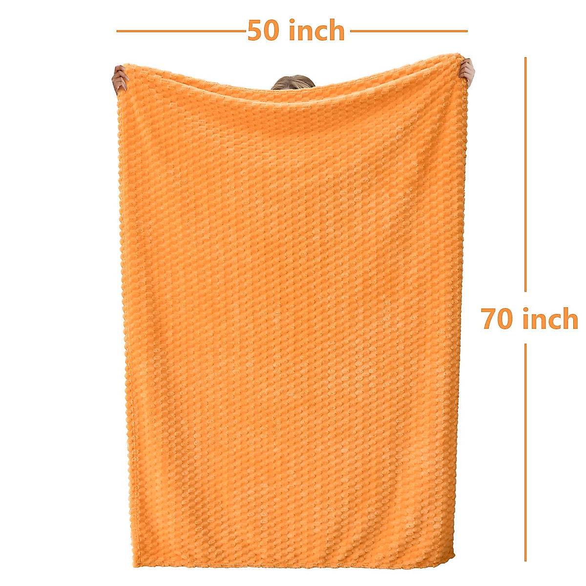 Vessia Flannel Fleece Throw Blanket(50x70 inch), 3D Jacquard Light Orange Fuzzy and Warm Blanket for Couch,Sofa,Bed,Chair, 300GSM Super Soft Touch Cozy Lightweight Throw for All-Season Home Decor