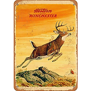 10 x 14 METAL SIGN - 1958 Western Winchester Deer - Vintage Rusty Look