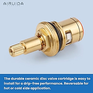 Airuida 52MM Anticlockwise Rotation Cartridge Replacement for Kitchen Faucet Valve 20 Teeth Brass Ceramic Disc Ceramic Stem for Exposed Shower System and Faucet Bathroom Water Control Tap Cartridge