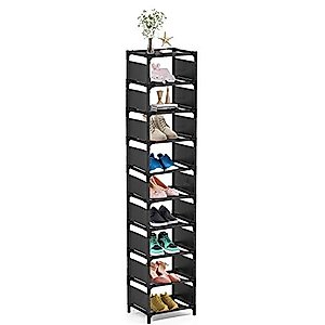 sunvito shoe rack 10 tiers, Space saving 10 pairs tall shoes organizer shoe shelves, Narrow shoe rack stackable cubby storage for entryway,closet,cabinet,bedroom,garage,wardrobe, over door,hallway