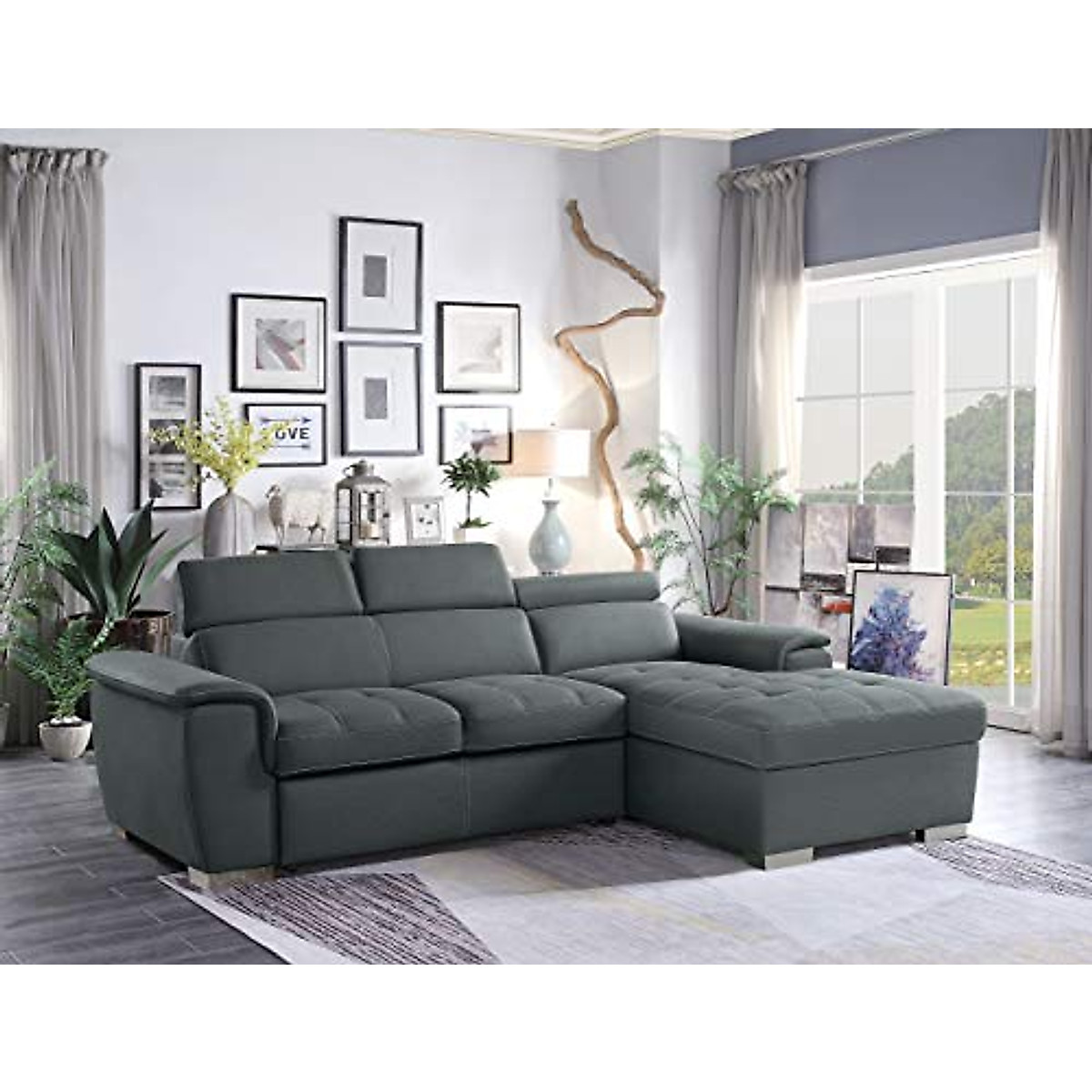 Homelegance Ferriday 98" x 66" Sectional Sleeper with Storage, Gray
